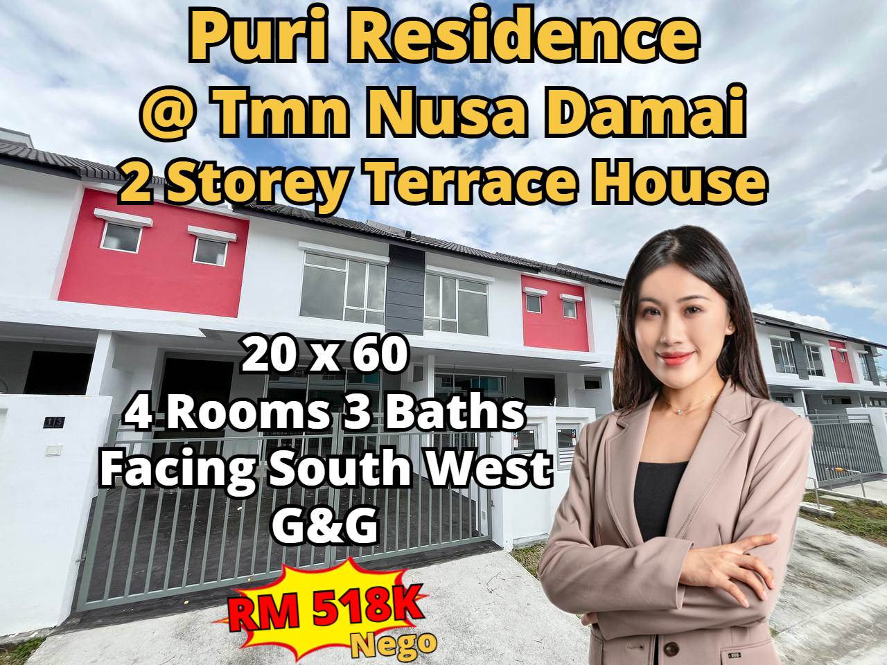 Puri Residence @ Taman Nusa Damai Double Storey Terrace House - Cady Property